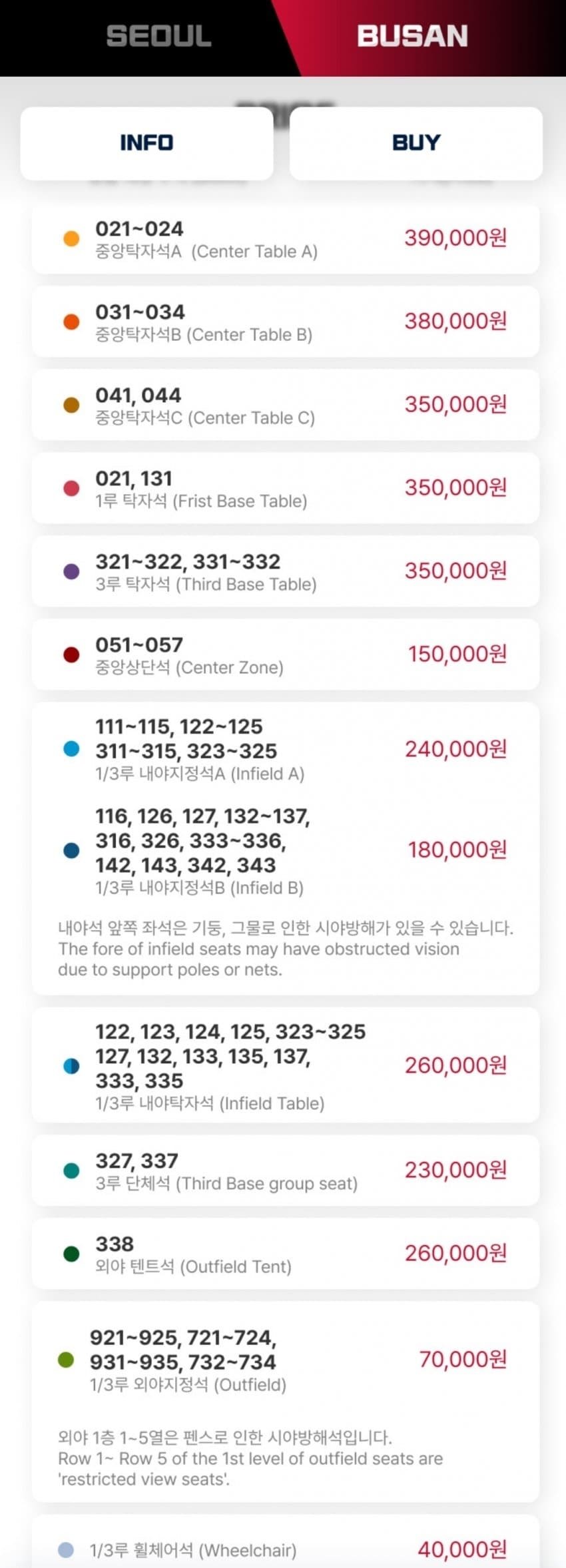 kbo vs mlb 사직 티켓 가격