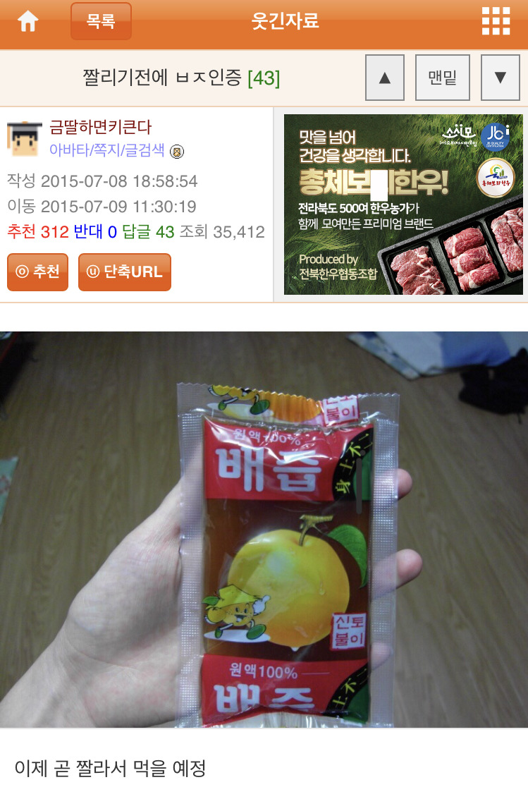 웃대인 ㅂㅈ인증 레전드