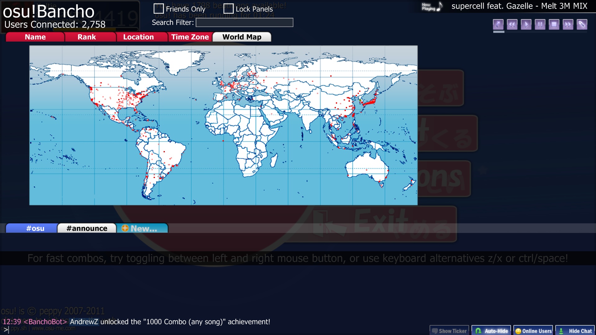 osu! 플레이어 세계분포도